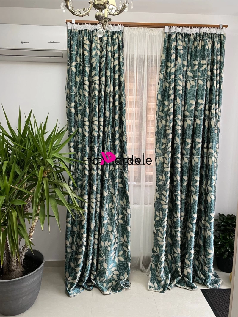 Draperie verde model frunze cream