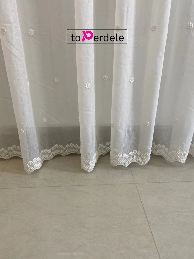 Perdele tulle brodate floricica ivoiry